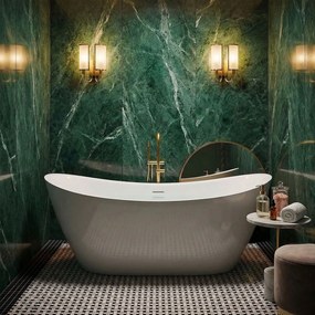 Rea FERRANO Slim, volně stojící vana 1600×800×720 mm, bílá, zlatá matná krytka odtoku, KPL-W7081