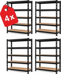 Regál 216x120x50 cm profesionální 5-policový, nosnost 2000 kg - černý - 4ks