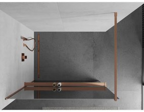 Mexen Kioto+, sprchová zástěna Walk-In s poličkou a věšákem 110 x 200 cm, 8mm sklo vzor zrcadlo, měděný matný profil, 800-110-121-65-50