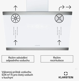 Klarstein FlashLine digestoř, A++, 524 m³/h, 3 úrovně, dotyková, tichá, LED, odsávání/recirkulace, 100 W