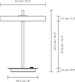 Černobílá kovová LED stmívatelná stolní lampa s kovovým stínidlem (výška 41,5 cm) Asteria Table – UMAGE