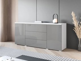 Komoda do pokoje Sawoti 150, Barva: bílá / šedý lesk, Osvětlení: osvětlení LED - bílé