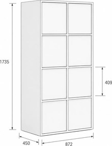 Kancelářská skříň FRAME, 8x dveře, 872 x 450 x 1735 mm, PUSH-lock, šedá