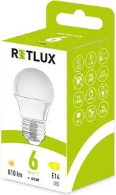 RETLUX RLL 638 G45 E27 mini Globe 6W / 810 lm / 3000K - teplá bílá / D