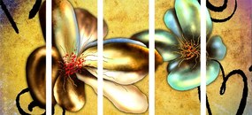 5-dílný obraz zajímavé vintage květiny Varianta: 100x50