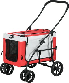 Skládací kočárek pro psy a kočky PawHut, odnímatelná korba, 4 kola s brzdou, 600D Oxfordská tkanina 81 x 58 x 97,5 cm Červená | Aosom
