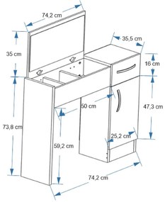 Toaletní stolek INCI 74 cm bílý