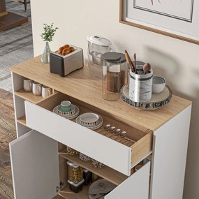 HOMCOM Skandinávský styl nastavitelná policová úložná skříň se dvojitými dvířky, 1 zásuvkou a 4 policemi 119 x 40 x 102 cm Bílá | Aosom