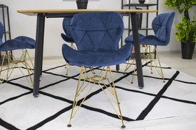 Set tří jídelních židlí NEST samet modré (nohy zlaté) (3ks)