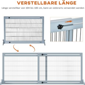 Bezpečnostní branka pro psy, schodišťová branka, výška 180 cm, výškově nastavitelná, šedá + černá