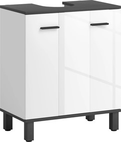 HOMCOM skříňka pod umyvadlo se 2 dveřmi a nastavitelnou policí pro umyvadla s nebo bez sloupku 60x34x70 cm, vysoký lesk bílá