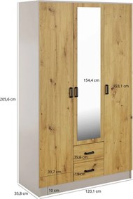 Skříň se zrcadlem 3d2s kašmír / dub artisan Kami