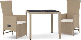 3dílný zahradní jídelní set s poduškami béžový polyratan 3157576