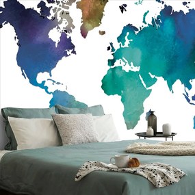 Tapeta barevná mapa světa v akvarelovém provedení - 225x150 cm
