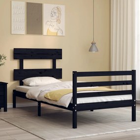Rám postele s čelem černý 100 x 200 cm masivní dřevo,  3195085 HangarStore.cz