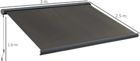 Aosom Elektrická markýza, s dálkovým ovládáním, včetně montážní sady, kovový rám, tmavě šedá, 3 x 2,5 m
