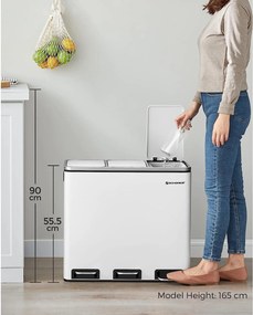 Kuchyňský pedálový odpadkový box, selektivní sběr odpadu, 3 x 18 l, bílý