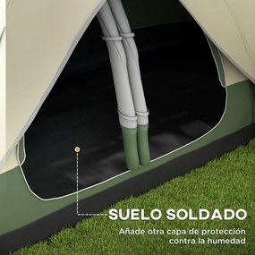 Outsunny Rodinný Stan pro Kempování pro 6-8 Osob Skládací Kempingový Stan s 2 Místnostmi a Vodotěsnou Taškou pro Turistiku 450x215x180 cm Olivově Zel…