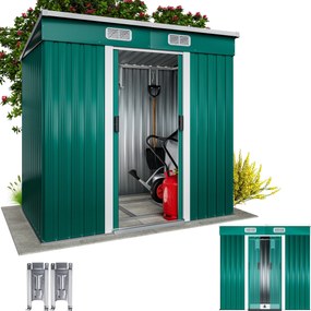 Zahradní domek na nářadí zelená 200x125x180cm 2m² úložný prostor pozinkované posuvné dveře 4 háky