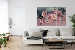 Vícedílný obraz Kytice Květin A Motýl Nedostatek Nedostatek Přírodní plátno 180x120