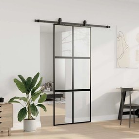 Posuvné dveře se sadou kování černé 90x205 cm Tvrzené sklo 3375824