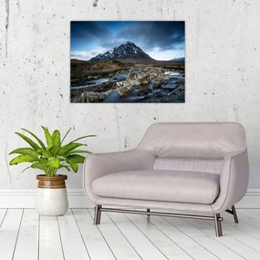 Skleněný obraz hory a řeky (70x50 cm)