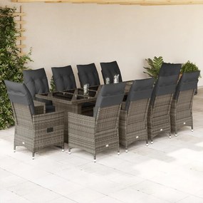 11dílný zahradní bistro set s poduškami šedý polyratan 3277242