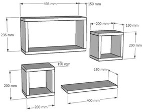 SADA 4x Nástěnná police BABI bílá