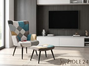 Relaxační křeslo s podnožkou AIRO - patchwork látka