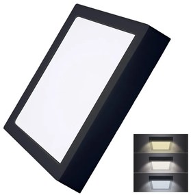Solight led mini panel cct, přisazený, 24w, 1800lm, 3000k, 4000k, 6000k, čtvercový, černá barva
