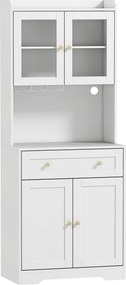HOMCOM Kuchyňská skříň s pracovní deskou, držákem na vinné sklenice, skladovací skříň do kuchyně a jídelny, 170 cm, MDF, sklo, bílá