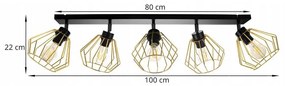 Stropní svítidlo NUVOLA 1, 5x zlaté drátěné stínítko, (výběr ze 2 barev konstrukce - možnost polohování)