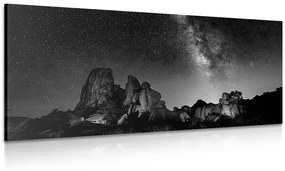 Obraz hvězdná obloha nad skalami v černobílém provedení Varianta: 100x50