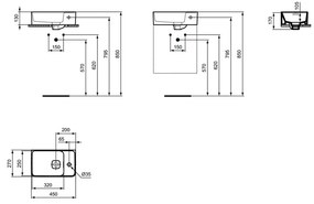 Ideal Standard Strada II - Umývátko 450 mm, s otvorem napravo, Bílá, T299401