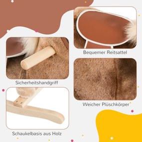 HOMCOM plyšový houpací kůň hnědý houpací zvířátko pro děti D74xŠ33xV62cm, bezpečná hračka do interiéru i exteriéru | Aosom.de