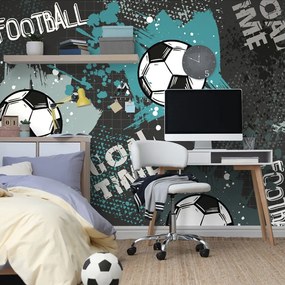 Samolepící tapeta fotbalový míč v tyrkysovém - 225x150 cm