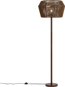 Stojací lampa z ořechového dřeva s hnědým stínidlem z papírového provazu 50/50/30 - Mels