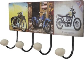 Nástěnný kovový věšák se 4-mi háčky Retro Moto - 40*7*18 cm