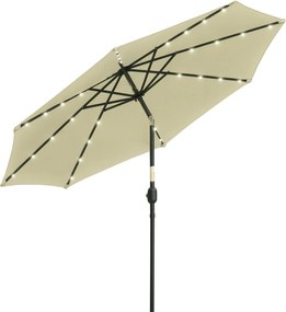 Zahradní slunečník Outsunny Ø265 cm s 32 solárními LED světly, ocelový sloupek a klička, sklápěcí slunečník na terasu | Aosom
