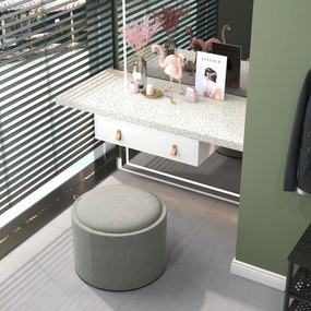 HOMCOM Otoman Kulatý otoman s úložným prostorem a odklápěcím víkem ve vzhledu šedého lnu Ø56 x 42 cm do obývacího pokoje ložnice | Aosom.de