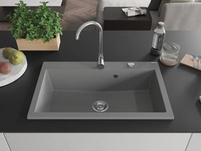 Mexen Elix, 1-korový granitový dřez 800 x 500 mm, šedá, chromový sifon, 6527801005-71