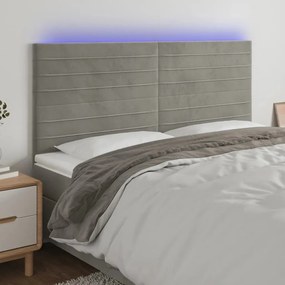 Čelo Postele S Led Tmavě Šedé Samet Světle šedá 200 x 5 x 118/128 cm