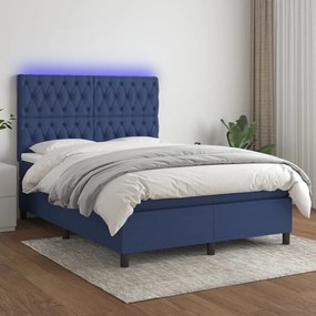 Box spring postel s matrací a LED modrá 140x200 cm textil 3135123