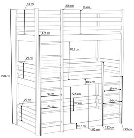 Dětská třípatrová postel z masivu borovice ARIZONA - 200x90 cm - PŘÍRODNÍ BOROVICE