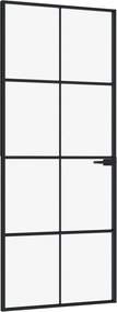 vidaXL Interiérové dveře bílé 83x201,5 cm tvrzené sklo a hliník úzké [153663] Barva: Černá a průhledná a matná