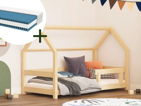 Benlemi Domečková postel TERY s bočnicí 90x200 cm + matrace METROPOLIS Zvolte barvu: Bílá, Zvolte zábranu: S jednou zábranou