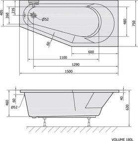 Polysan, TIGRA asymetrická vana 150x75x46cm, prava, bílá, 72933