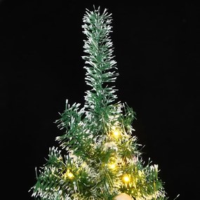 Umělý vánoční stromek s 300 LED a sadou koulí zasněžený 210 cm