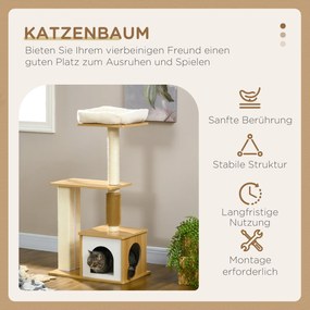 Stabilní škrabadlo PawHut 114H cm pro malé kočky, strom pro kočky se škrabadlem, kočičí jeskyně a šplhací strom z dubového dřeva | Aosom.de