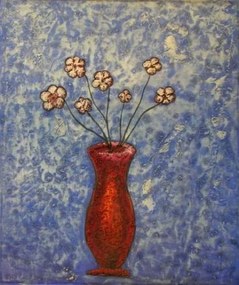 Červená váza s květy - 60 x 50 cm